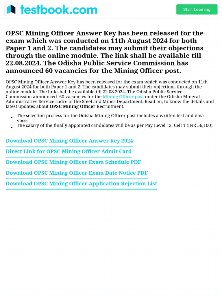 OPSC Mining Officer RecruitmentExam Info | PDF