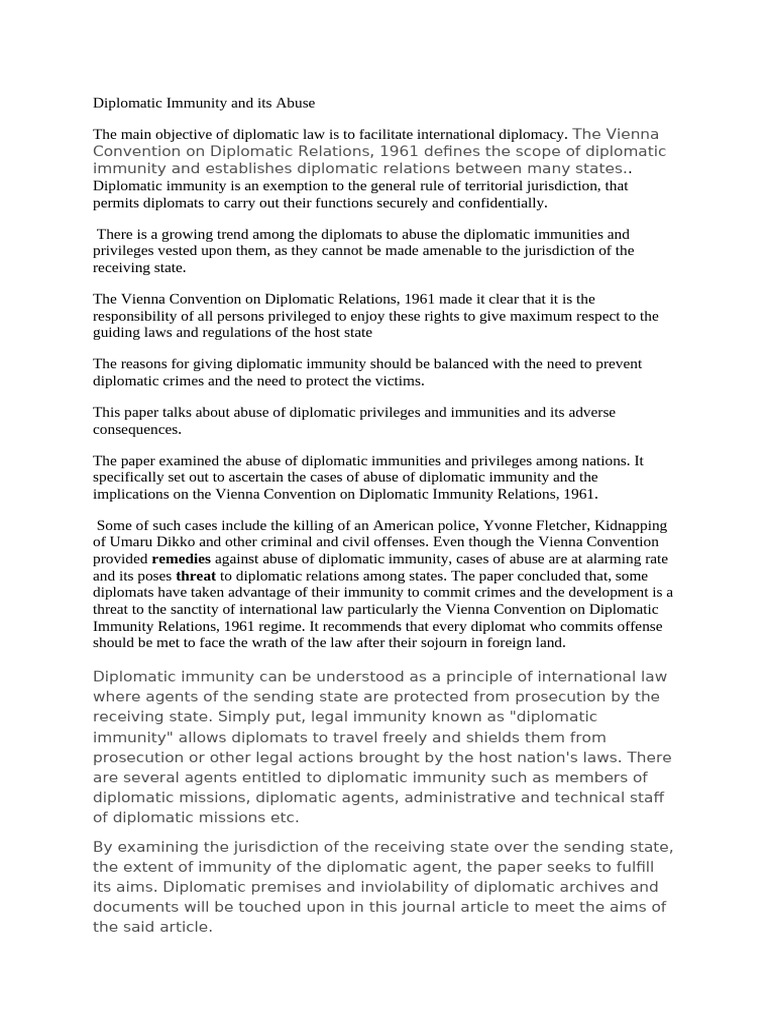 Diplomatic Immunity: Abuse and Consequences | PDF | Diplomatic Mission ...