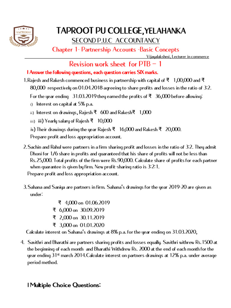 Chapter 1-Partnership Accounts - Basic Concepts: Taproot Pu College | PDF