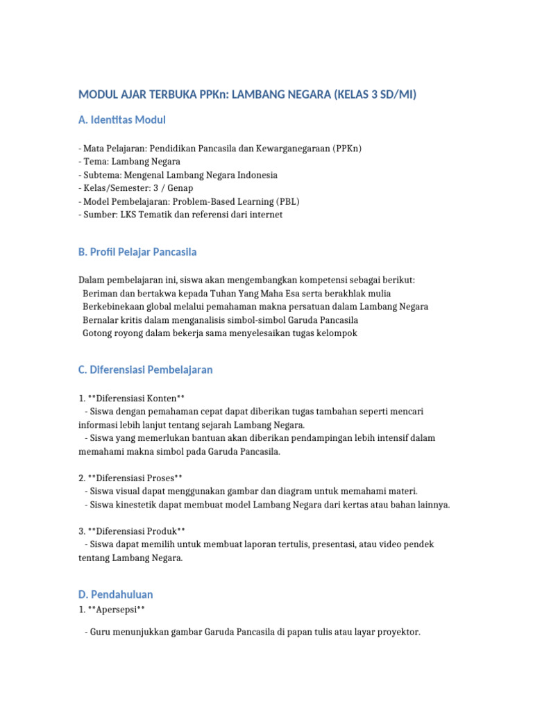 Modul Ajar PPKN Lambang Negara Final | PDF