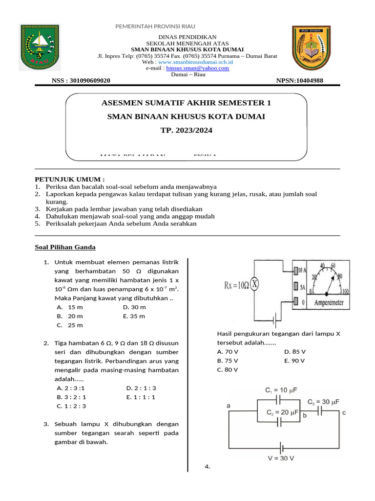 Soal Pas Fisika Kelas Xii Semester Ganjil TP 2023-2024 | PDF
