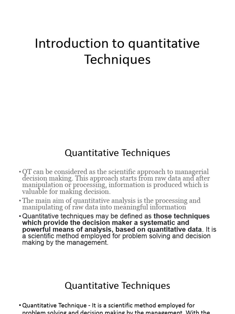 Introduction To Quantitative Techniques | PDF | Statistics | Quantitative Research