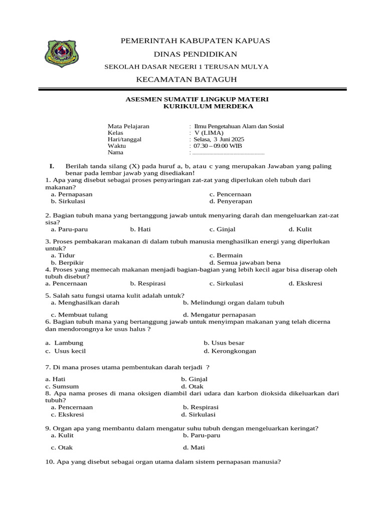 Asesmen Sumatif IPA dan IPS Kelas V | PDF