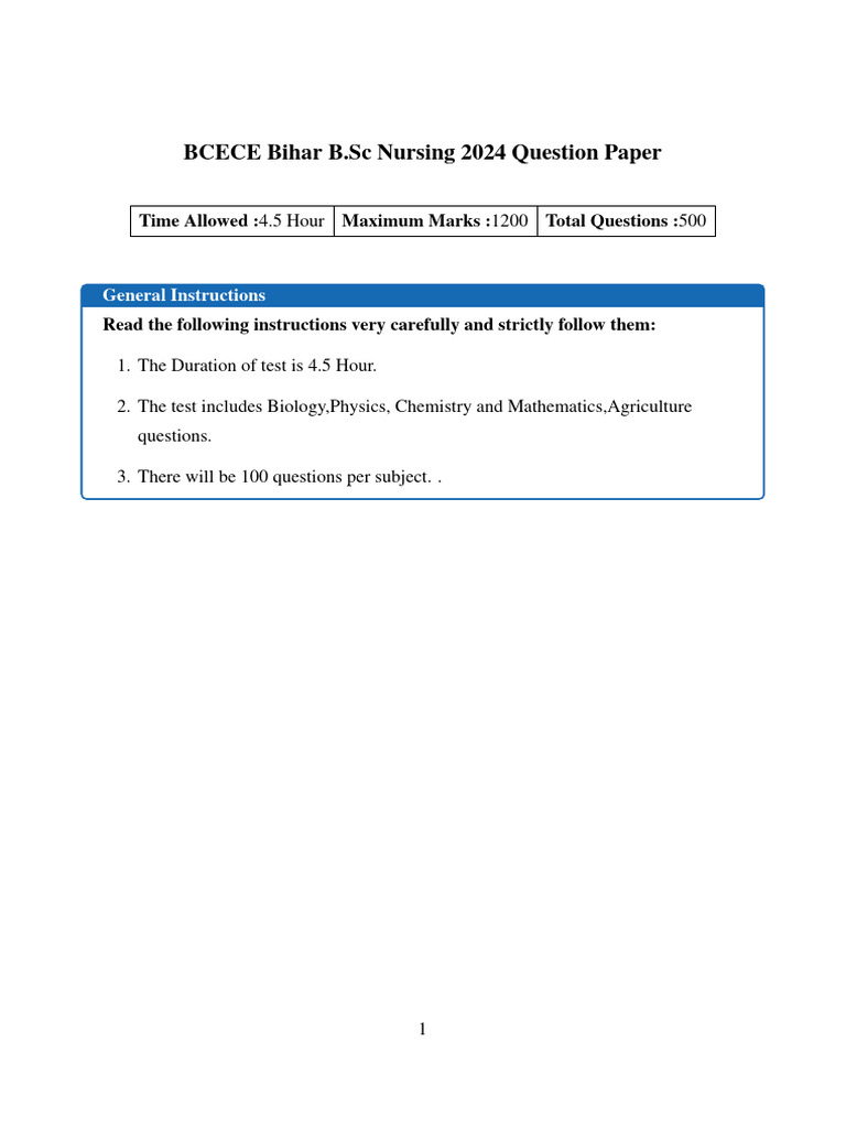 BSC Nursing Question Paper 2024 | PDF | Amine