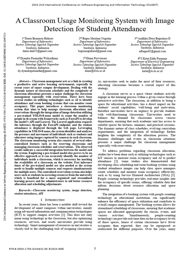 A Classroom Usage Monitoring System With Image Detection For Student ...