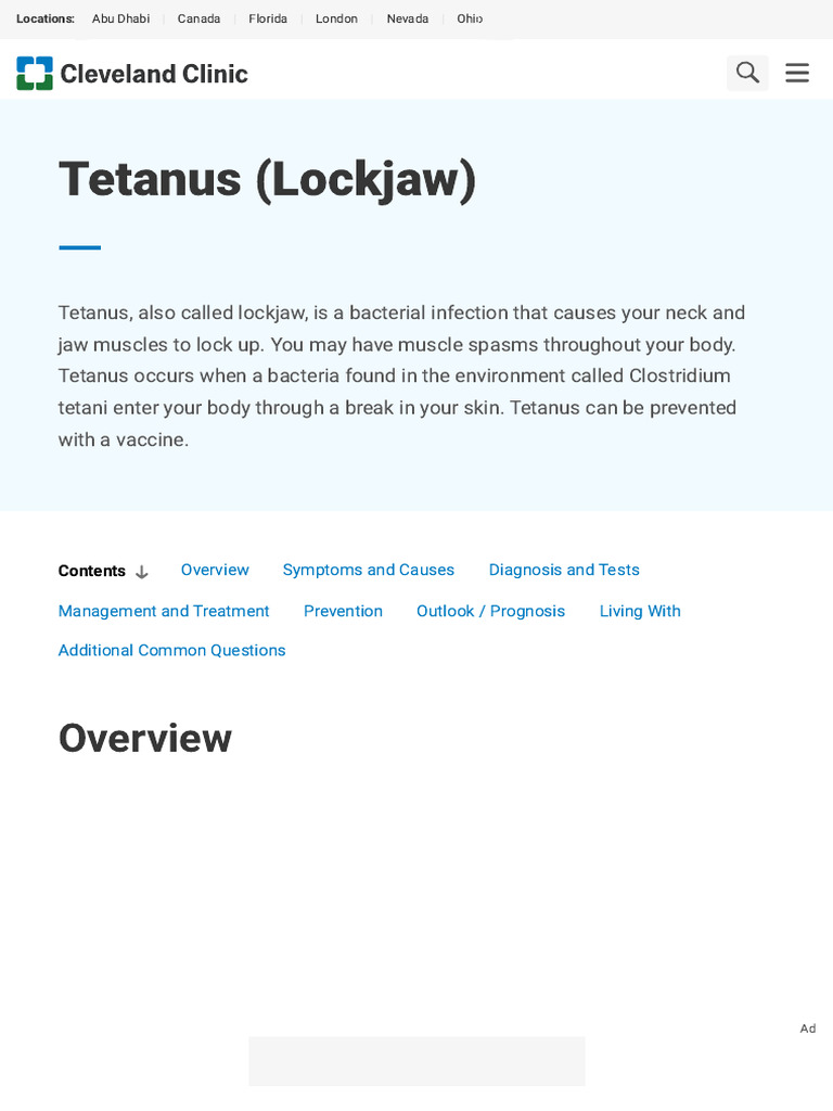 Tetanus (Lockjaw) Symptoms, Causes&Treatment 1742649733045 | PDF ...