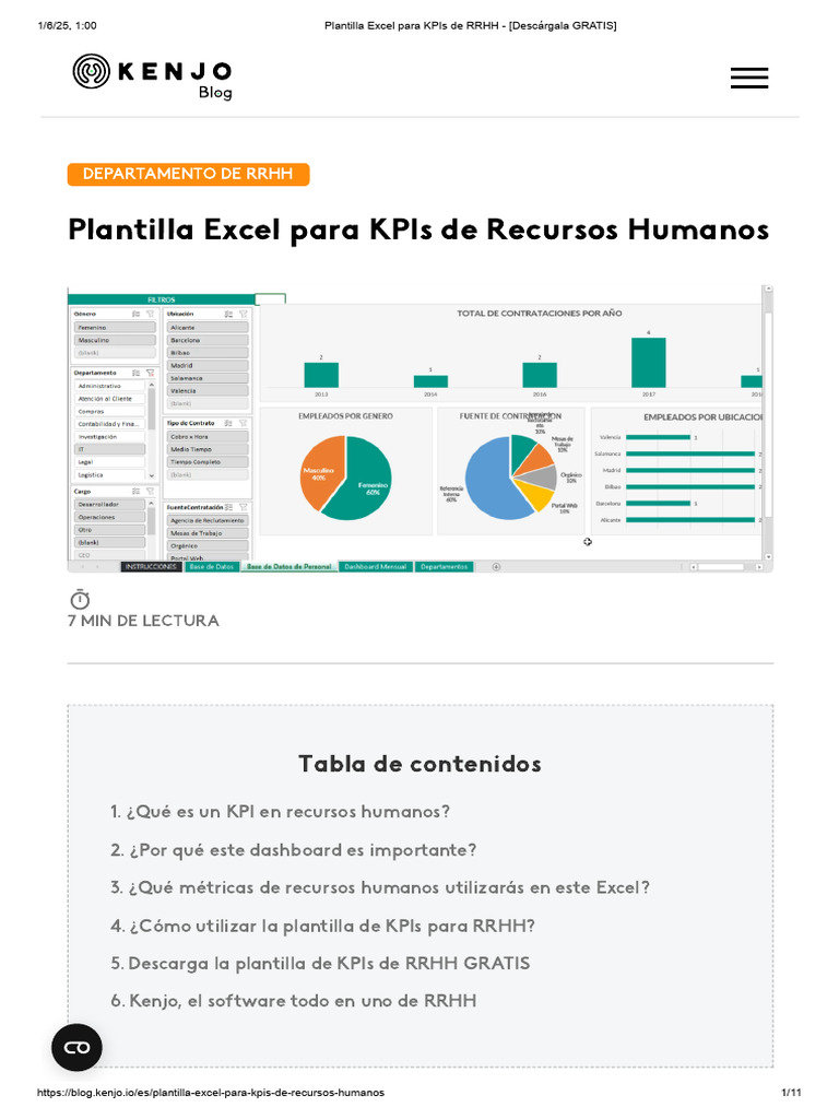 Plantilla Excel para KPIs de RRHH - (Descárgala GRATIS) | PDF | Gestión ...