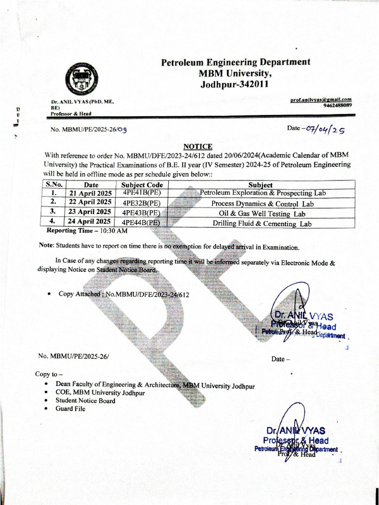 II Yr IV Sem Practical Exam Time Table | PDF