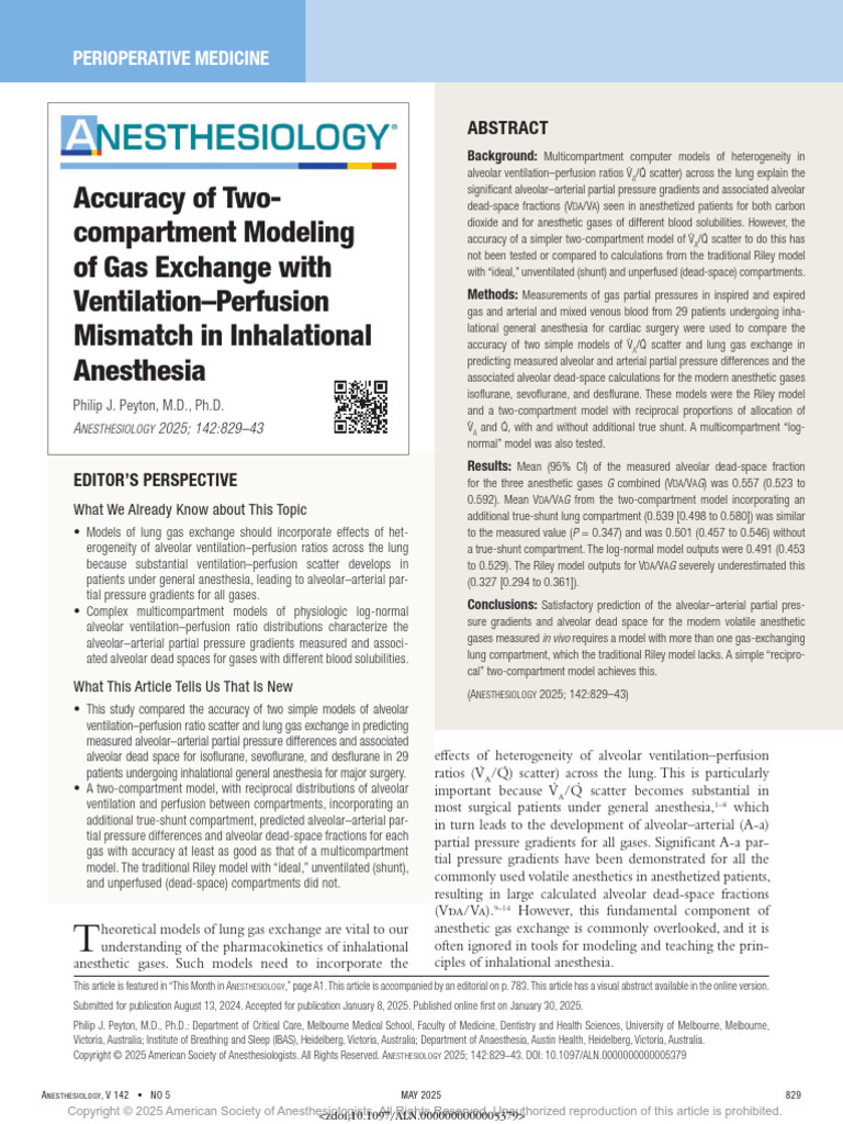 Accuracy of Two Compartment Modeling of Gas.16 | PDF | Anesthesia ...