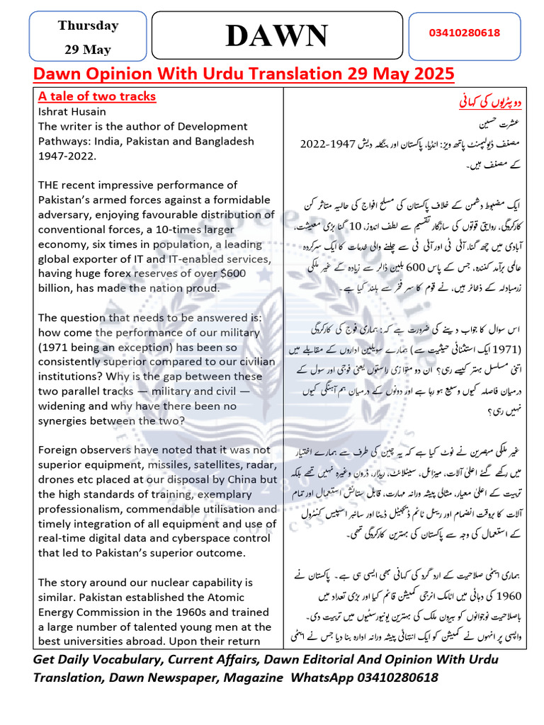 May 29 Dawn Opinion With Urdu Translation | PDF
