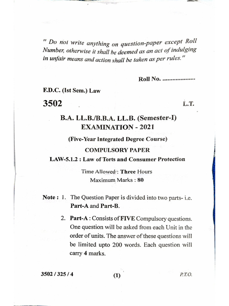 Law of Torts - 1 Sem 2021 | PDF