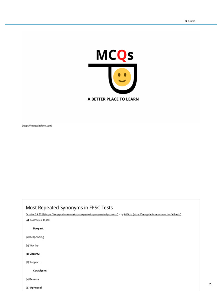 16 Synonyms and Antonyms For All Competitive Exam | PDF | Multiple Choice