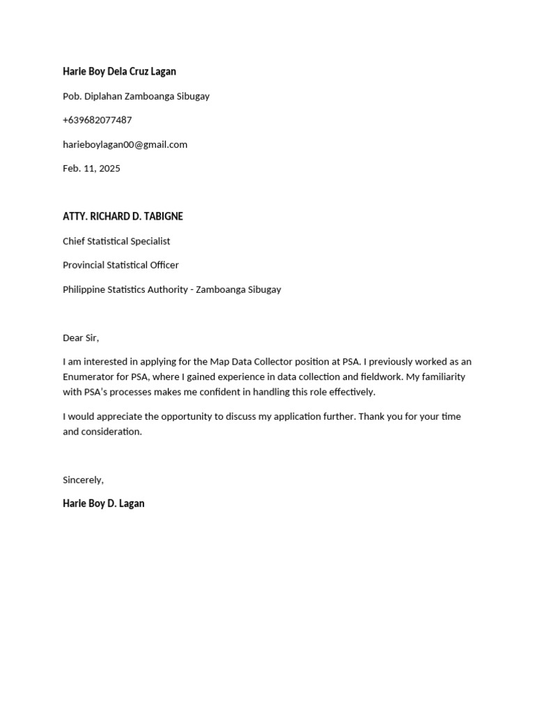 Psa Application Letter v1 | PDF