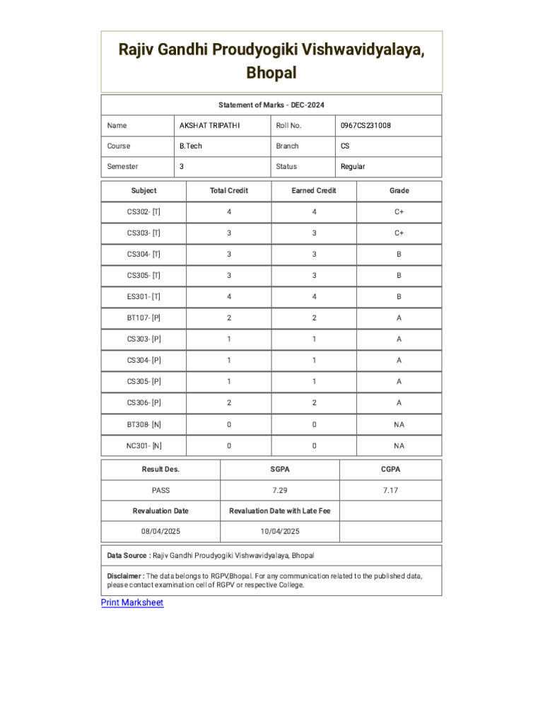 Rajiv Gandhi Proudyogiki Vishwavidyalaya, Bhopal | PDF