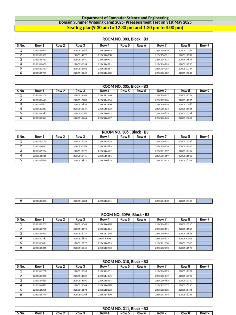 Seating Plan- Pre-Assessment -Domain Camp 2025(Offline) | PDF ...