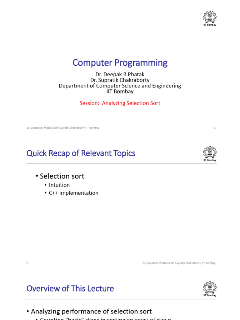 CS101x_S425_Analyzing_Selection_IIT_Bombay | PDF | Software Engineering | Algorithms And Data ...