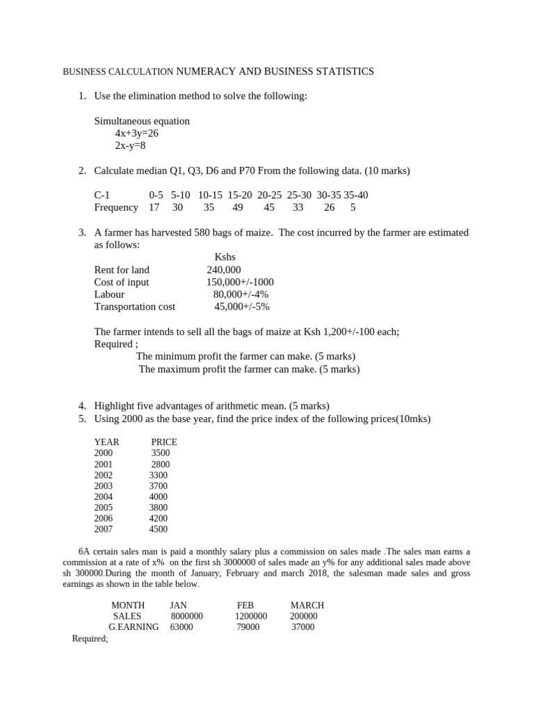 Business Calculation Numeracy and Business Statistics | PDF | Economies