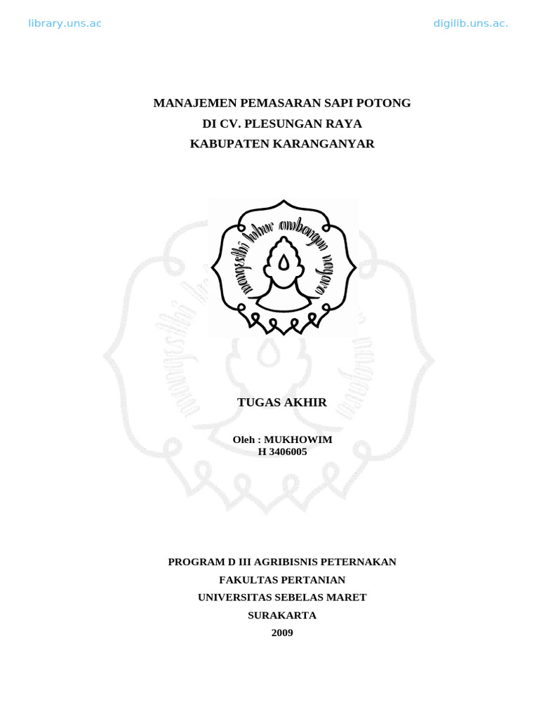 Manajemen Pemasaran Sapi Potong Di CV Plesungan Raya Kabupaten ...