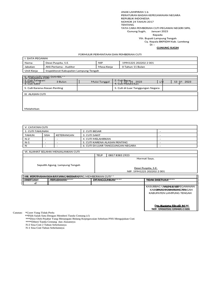 Blanko Cuti - Dewi Puspita, S.E | PDF