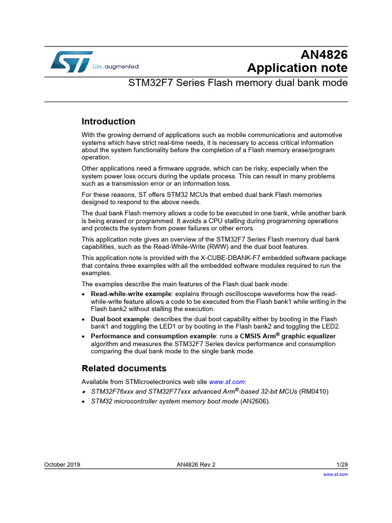 Dm00266999 Stm32f7 Series Flash Memory Dual Bank Mode Stmicroelectronics | PDF | Booting | Flash ...