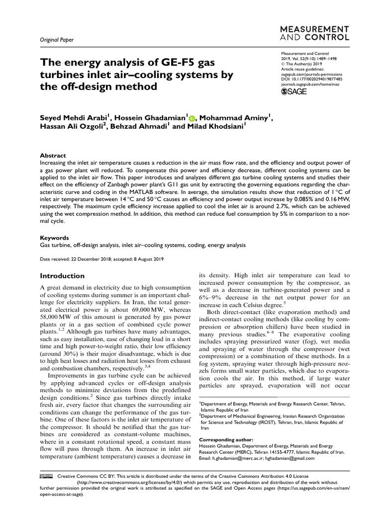 The Energy Analysis of GE-F5 Gas Turbines Inlet Ai | PDF | Gas Turbine | Gases