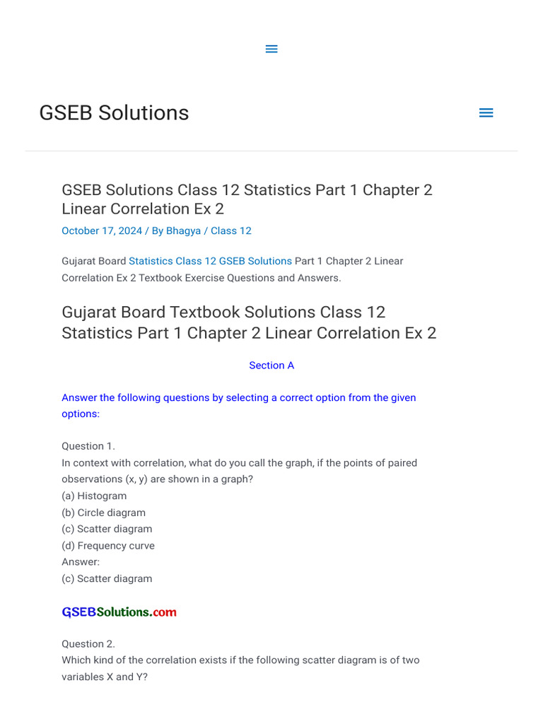 GSEB Solutions Class 12 Statistics Part 1 Chapter 2 Linear Corre | PDF | Spearman's Rank ...