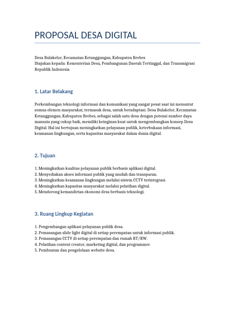 Proposal Desa Digital Bulakelor | PDF