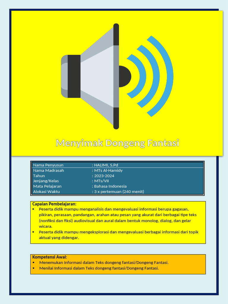 Modul Ajar BINDO Klas 7 Bab 2 Dongeng Fantasi | PDF