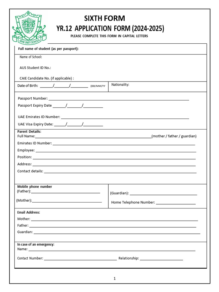 Sixth Form Year 12 Application 2024-2025 | PDF | Passport | Travel Visa