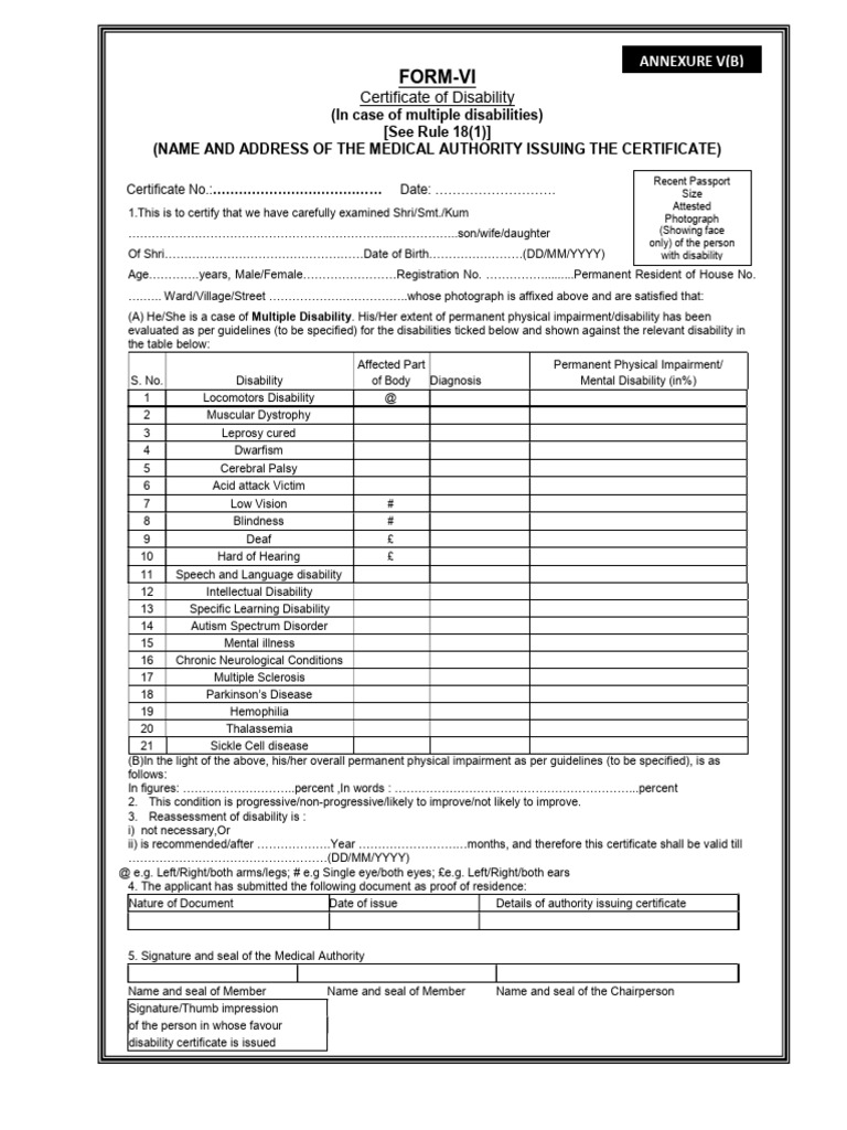 Certificate of Disability (FormVI) | PDF | Disability | Visual Impairment