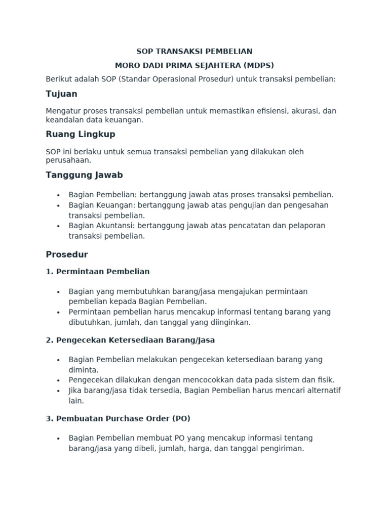 SOP Transaksi Pembelian MDPS | PDF