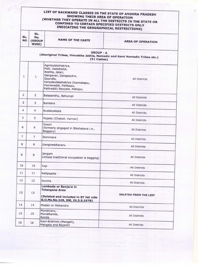 Castes Master (List If Castes) | PDF