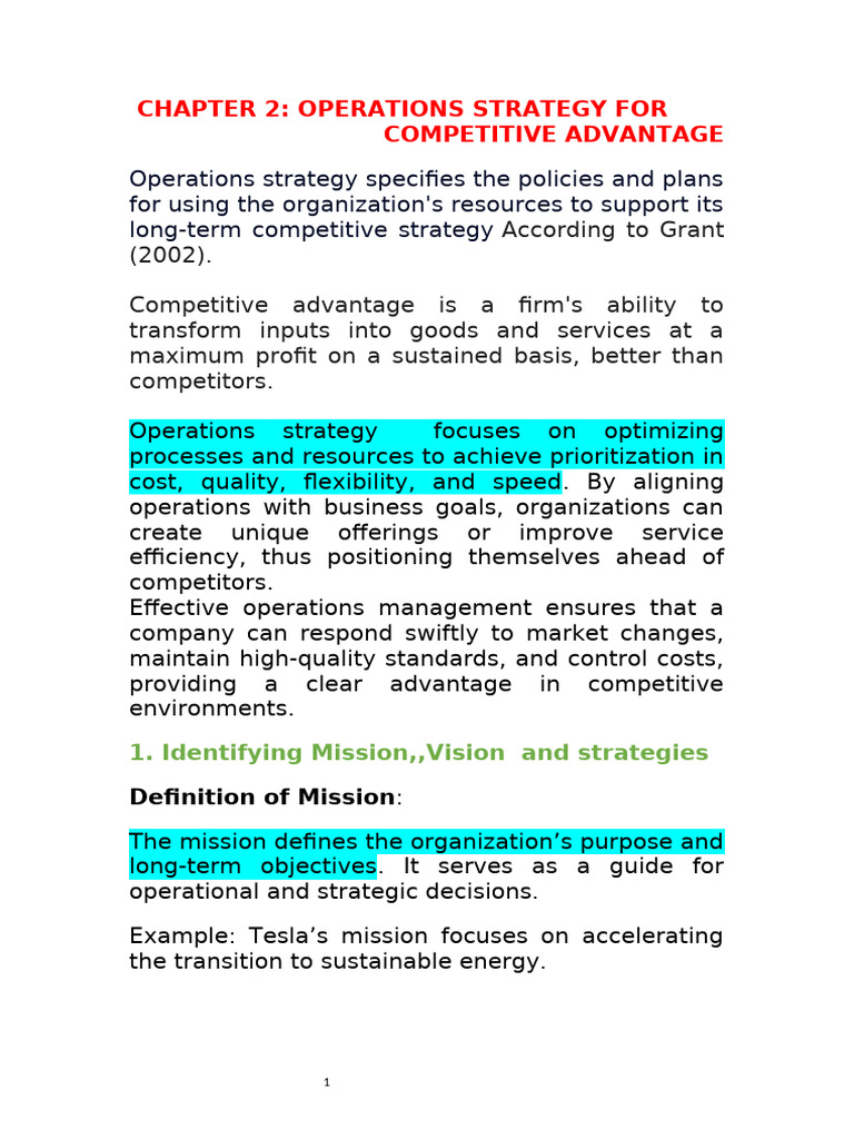 Chapter 2 Operations MGT For Competitive Advantage | PDF | Strategic Management | Performance ...