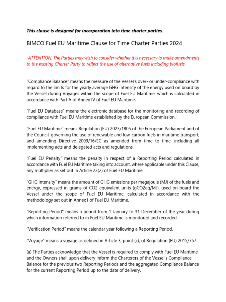 This Clause Is Designed For Incorporation Into Time Charter Parties ...