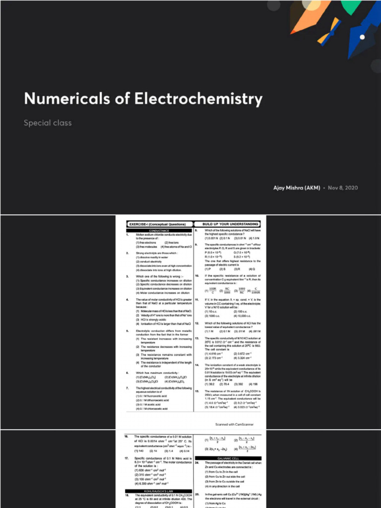 Numericals of Electrochemistry With Anno | PDF