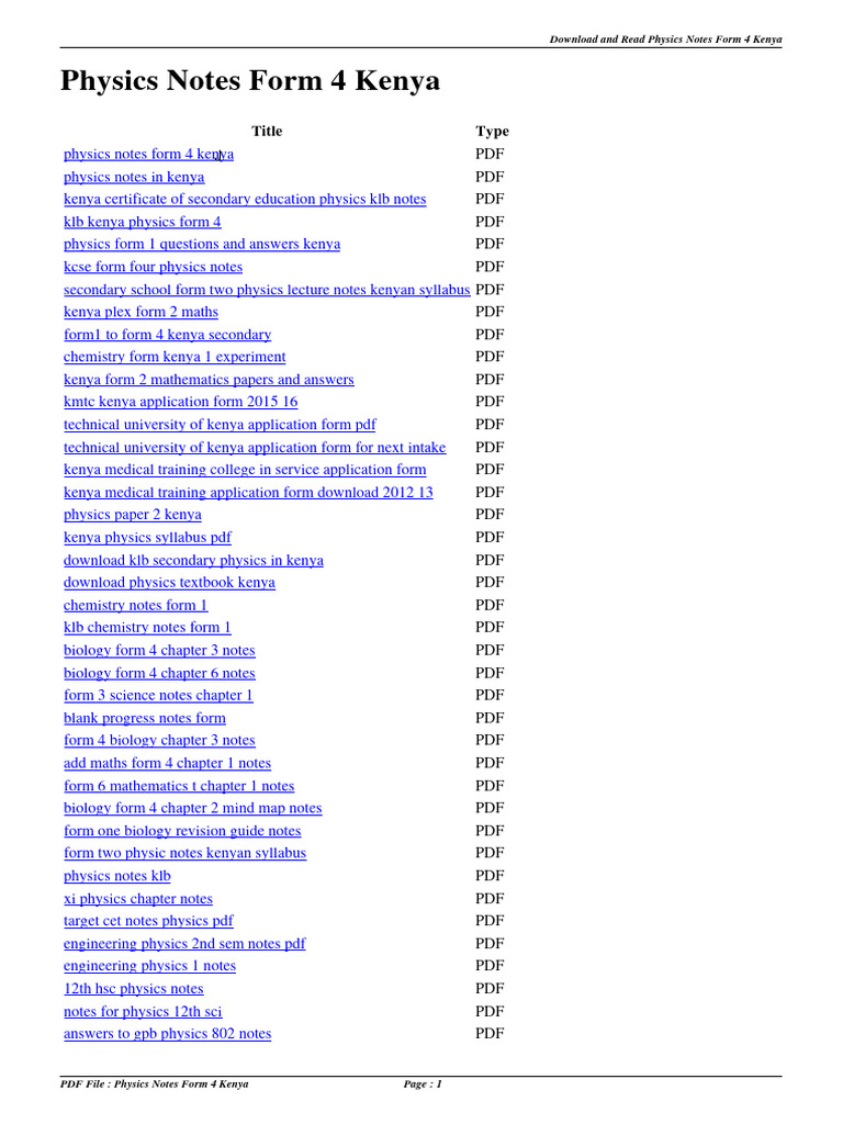 KLB Physics Form 4 Notes PDF Download - 1 | PDF
