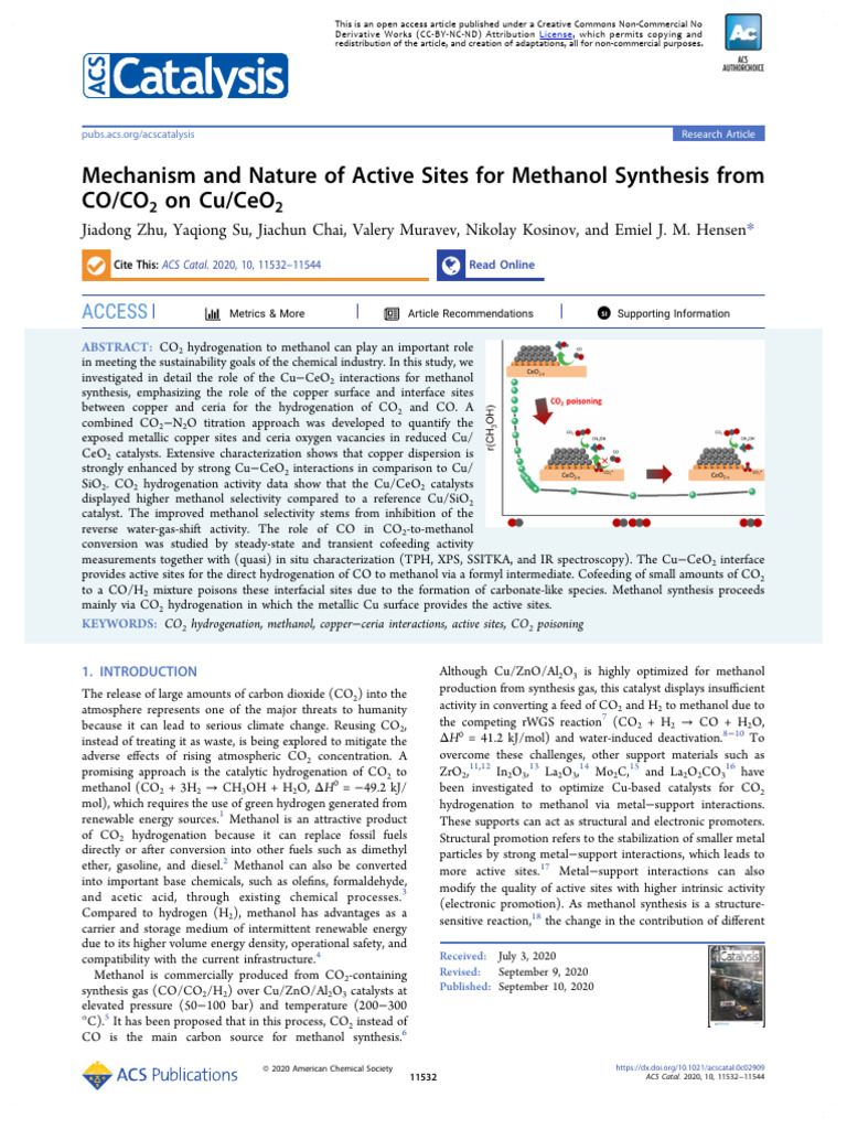 Zhu Et Al 2020 Mechanism and Nature of Active Sites For Methanol ...