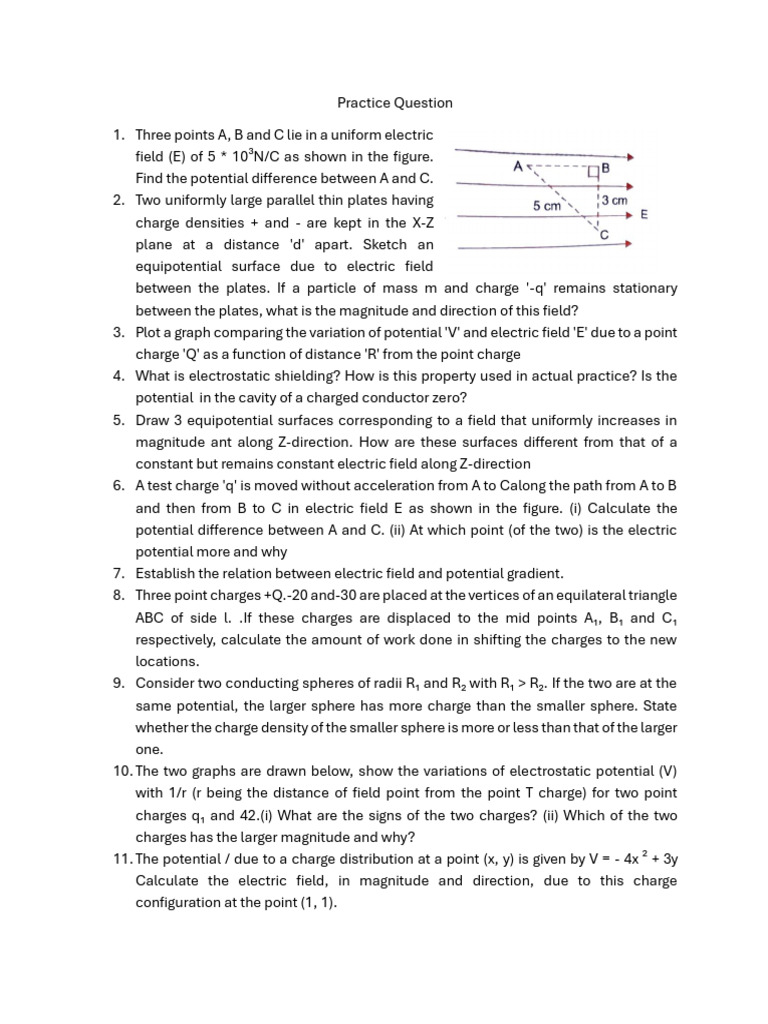 Physics Worksheet Chapter 2 | PDF | Electric Field | Physical Quantities