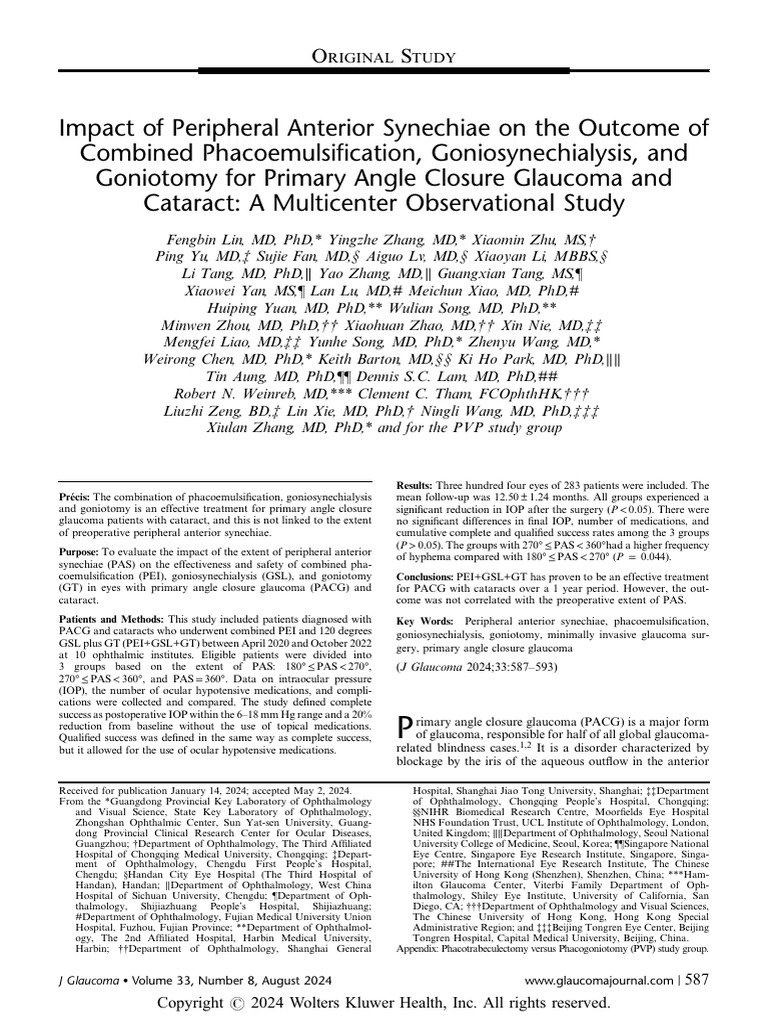 Impact of Peripheral Anterior Synechiae On The Outcome of Combined ...