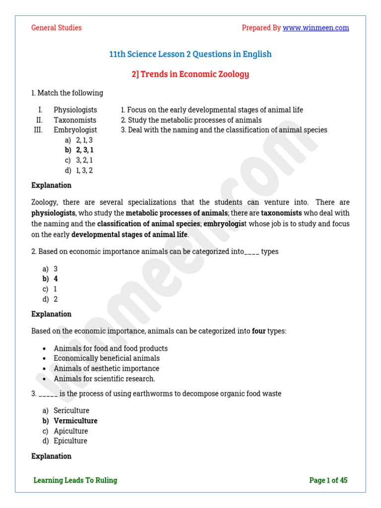 11th Science Lesson 2 Questions in English | PDF | Honey Bee | Silk