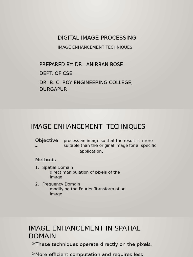 Image Enhancement Techniques Overview | PDF | Imaging | Mathematical ...