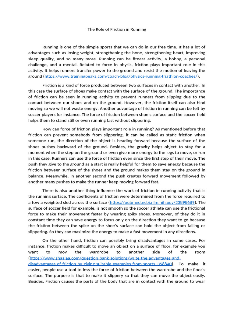 The Role of Friction in Running | PDF | Friction | Force