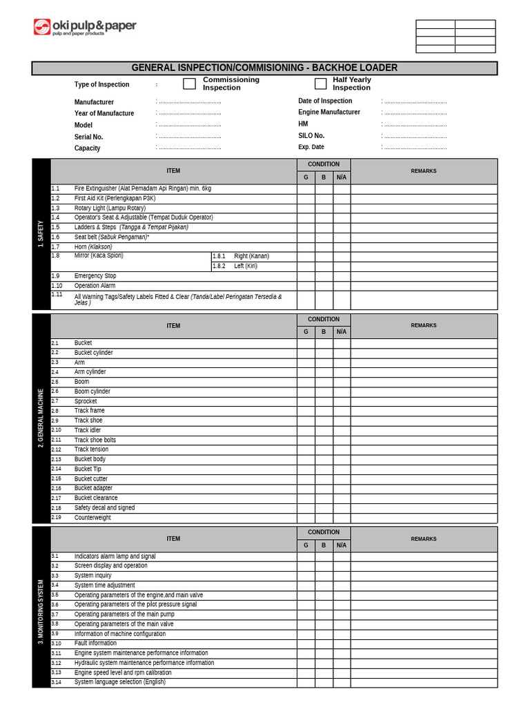 OkiPL1-HSD-S3-FRM-4011 General Inspection - Commissioning Form ...