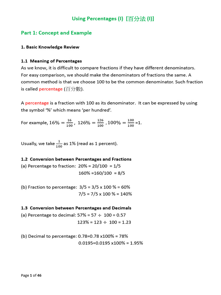 Understanding Percentages: Concepts & Examples | PDF | Percentage | Prices