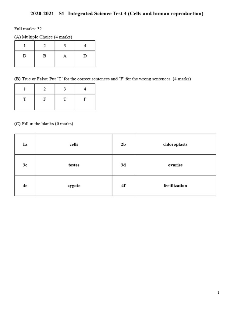 Integrated Science Test: Cells & Reproduction | PDF