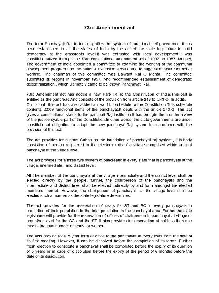 73rd & 74th Amendment Act | PDF | Government | Governance