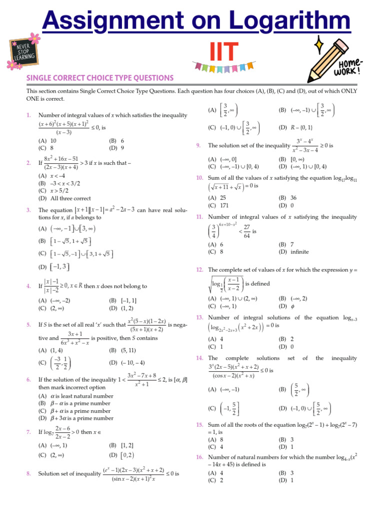 Logarithm Assignment ALP | PDF | Numbers | Logarithm