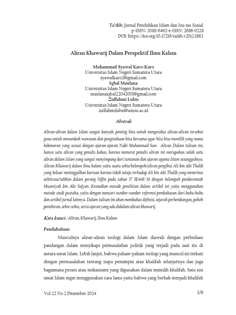 Aliran Khawarij Dalam Perspektif Ilmu Kalam | PDF