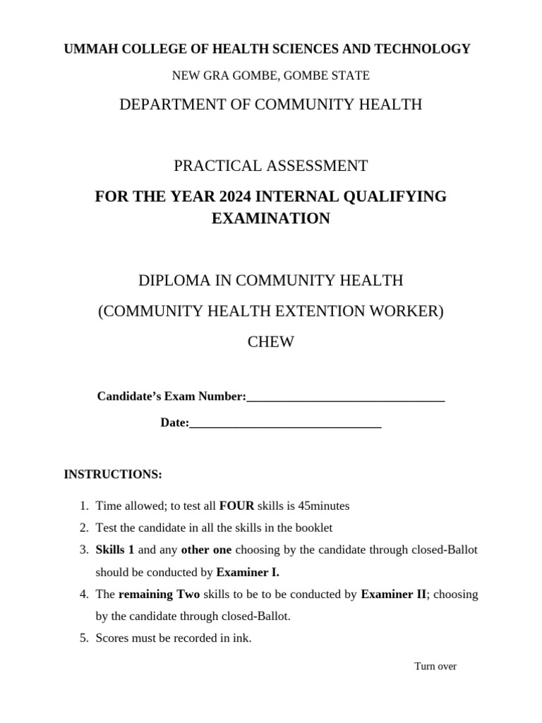 2024 CHEW Practical Assessment Guide | PDF | Medical Specialties