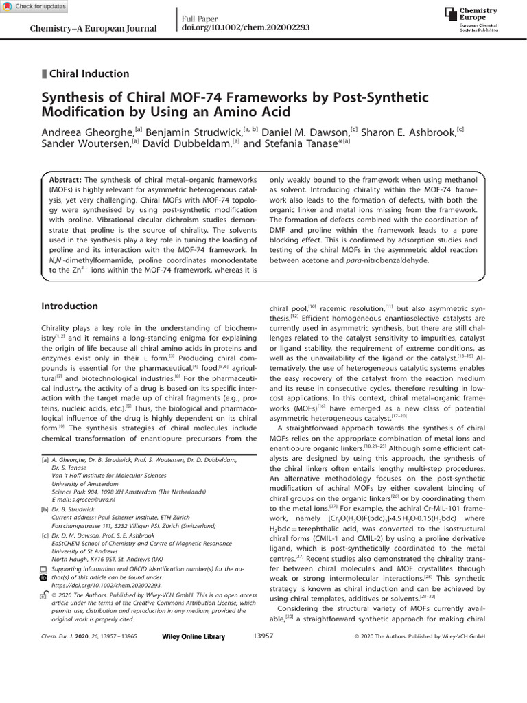 Chiral MOF-74 Synthesis via Proline | PDF | Catalysis ...
